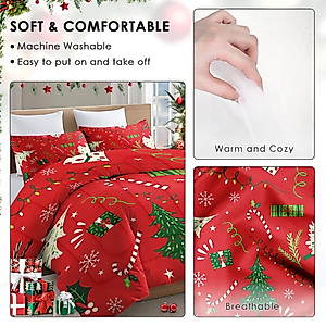 WeCozy Twin Size Comforter Set with Pillowcase, Red Merry Christmas Green Tree Soft 2 Pcs Bedding Set for Kids and Adults Bedroom Bed Decor