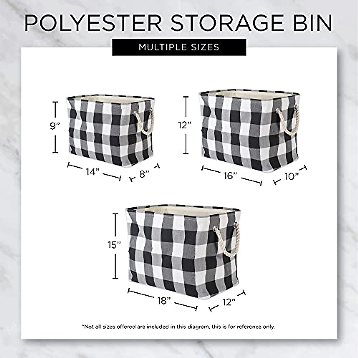 DII Buffalo Check Storage Collection Collapsible Bin with Handles, Medium Rectangle, 16x10x12, Tri Color Stone