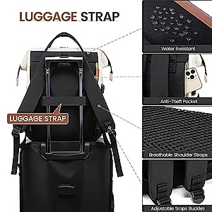 LOVEVOOK Laptop Backpack Purse for Women, Nurse Work Business Travel Backpack Bag, Wide Open Backpack, Lightweight Water Resistent Daypack with USB Charging Port, 15.6 inch, Beige-Black-Brown