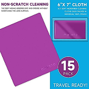 Metene 15 Pack Microfiber Cleaning Cloths (6"x7") in Individual Vinyl Pouches | Glasses Cleaning Cloth for Eyeglasses, Phone, Screens, Camera Lens and Other Delicate Surfaces Cleaner (Purple)