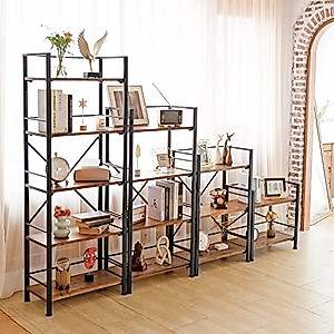 Crofy Rustic Bookshelf, 3 Tier Real Wood Bookshelf, Metal Book Shelf for Storage, Bookcase for Office Organization and Storage, 12.6 D x 23.62 W x 36.61 H Inches, Black