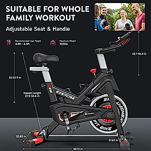 Exercise Bike, Magnetic Stationary Bike for Indoor Cycling (Upgraded Version), Cycle Bike w/ 360° Rotate Ipad Holder for Home Gym, Silent Belt Drive Indoor Bike w/ Comfortable Seat Cushion, 350 lbs Weight Capacity