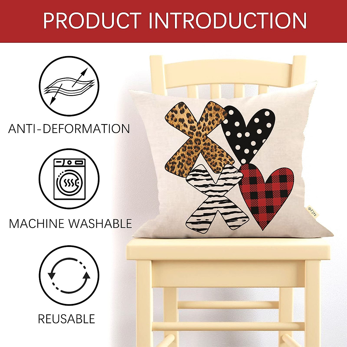 Fjfz Valentine's Day Decorative Throw Pillow Cover 18x18 Set of 4, Be Mine Love Leopard Red Buffalo Plaid Check Black Polka Dot Striped Anniversary Wedding Home Decor Farmhouse Cushion Case for Couch