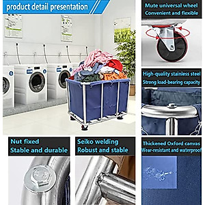 CXWAWSZ 10 Bushel Laundry Cart with Wheels Heavy Duty Home Laundry Cart Large Commercial Industrial Laundry Baskets with Steel Frame and Waterproof Oxford Cloth, 300 Lbs Weight Capacity