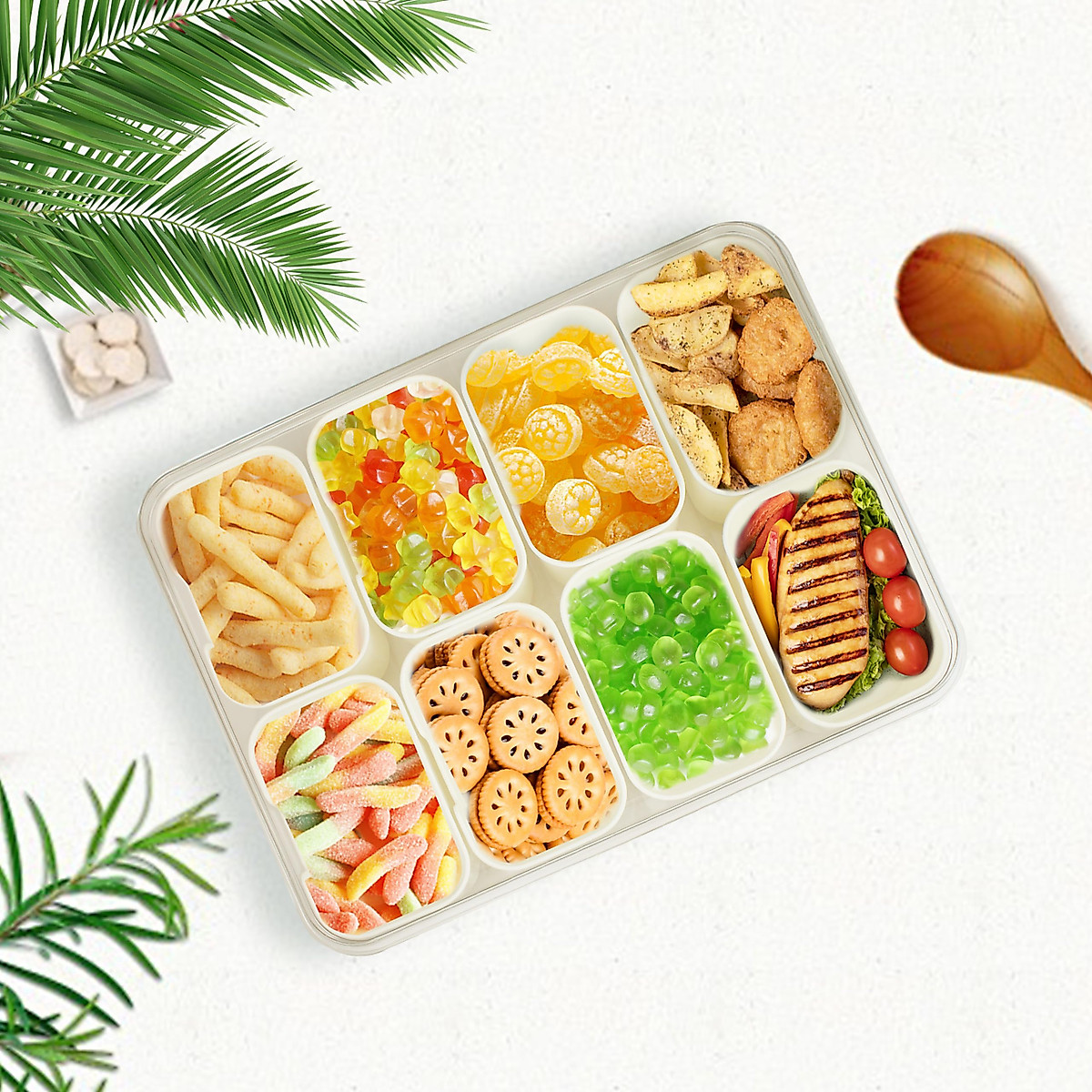 Atildp Snackle Box Container: Divided Serving Tray with Lid and Handle, Includes 8 Compartments for Dry Fruit Snack Box, Portable Fruit Tray Great for Kitchen, Party, Picnic, Travel