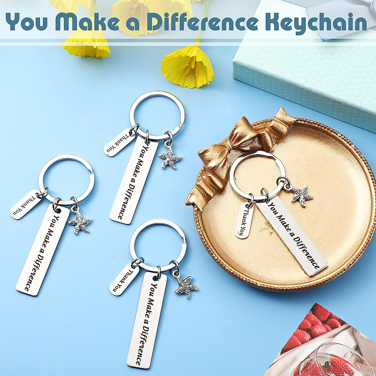 Yinkin 6 Pcs Thank You Gifts Appreciation Keychain You Make a Difference Gift Key Chain Thank You Keychain Engraved Stainless Steel Key Charm for Christmas Coworker Teacher Doctor Employee
