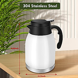 Beyoung Thermal Coffee Carafe, Stainless Steel Thermal Carafe Vacuum Insulated Flask Water Carafe Coffee Pot with LeakProof Lid,54 Oz/1.6L(White)