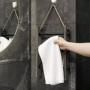 MyGift 3-Tiered Hanging Bathroom Towel Ladder Rack Industrial Pipe and Grey Wood Wall Mounted Hand Towels Holder Storage and Drying Hanger