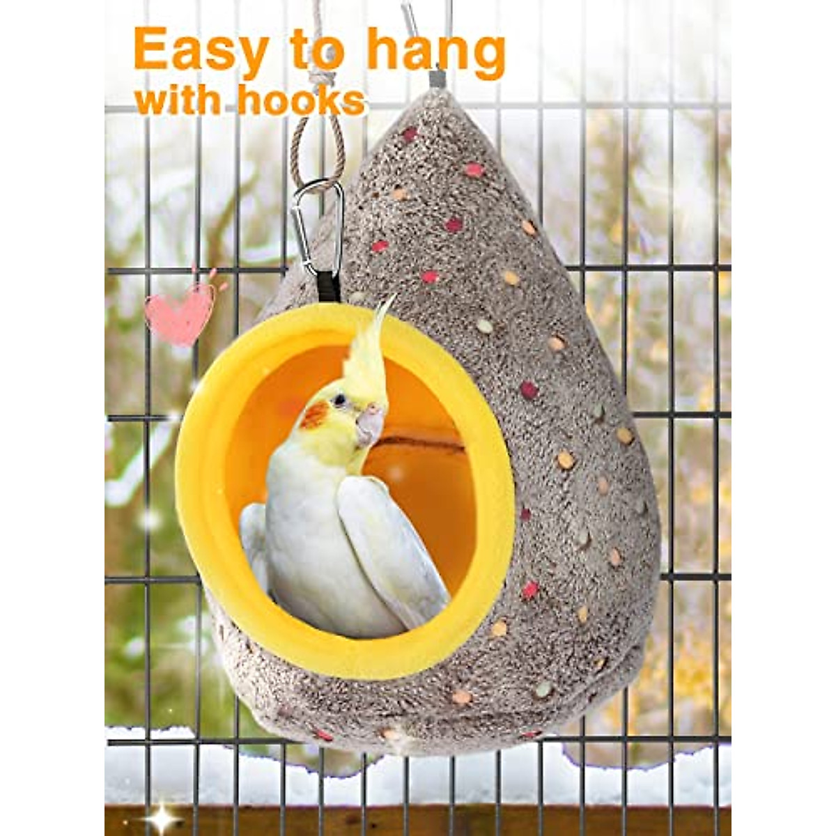 Winter Warm Bird Nest, Plush Bird Bed for Cage with Fixable Opening to Keep Shape, Parrot Hammock Snuggle House, Gift for Macaws African Grey Amazon Parrot Cockatiel