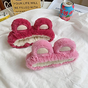 Hofar Face Wash Headband Hairband with Bear Ears and Hair Clips Coral Fleece Cartoon Cute Creative Hair Accessories