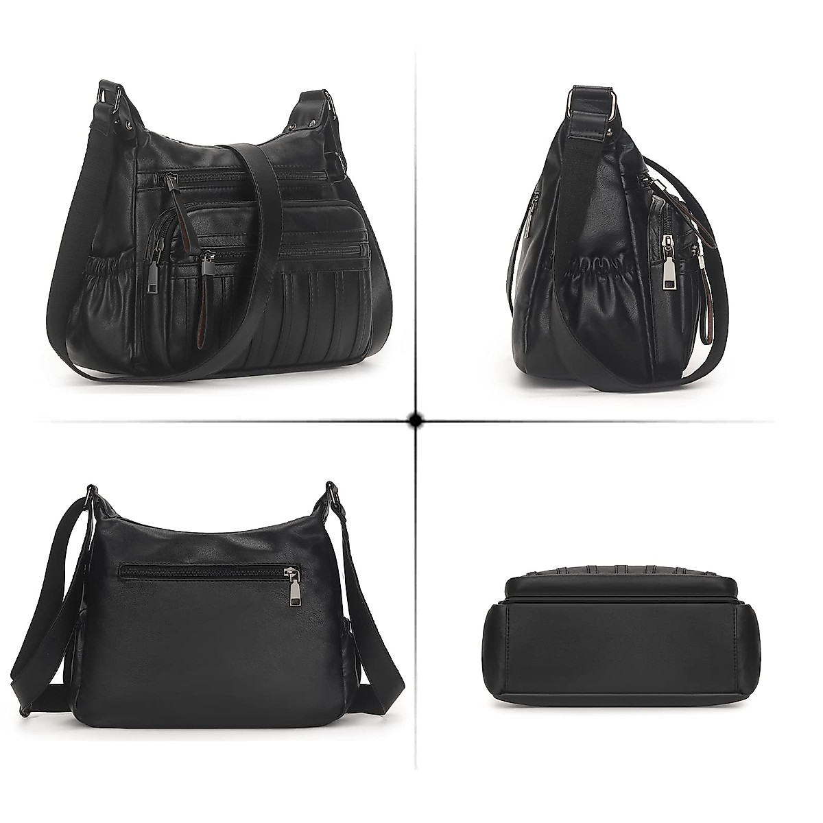 Alovhad Fashion PU Leather Crossbody Bag For Women Shoulder Bag Large Capacity Designer Casual Hobo Tote Bag (Black)