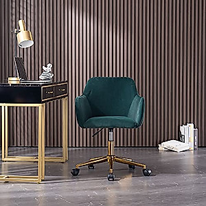 Home Office Task Chair with Velvet Fabric Material, Adjustable Height and 365 revolving, Swivel Shell Chair with Gold Metal Legs and Universal Wheels for Living Room, Bed Room and Office (Dark Green)