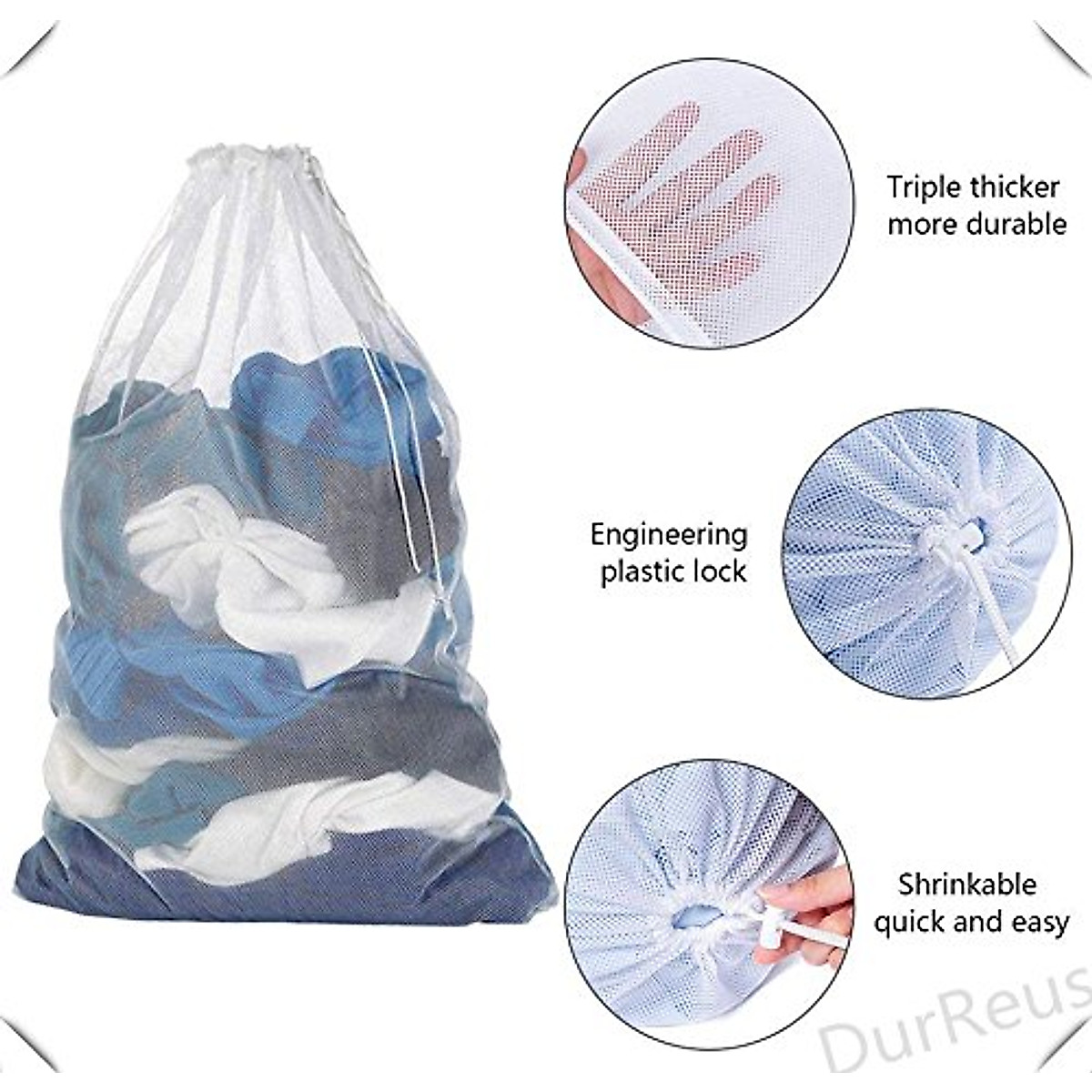 Large Mesh Drawstring Travel Laundry Bag Polyester White 1 Pack Durable,Reusable,Foldable,Heavy Duty Storage Hanging Apartment Commercial Wash Bag For Delicates Clothes,Dirty Garment,Socks,Blouse