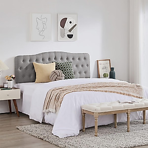Iroomy Upholstered Queen Headboard, Button Diamond Tufted Headboard with Adjustable Height and Solid Wood Leg, Linen Fabric Padded Headboard for Queen Size Bed, Mordern Head Board, Grey