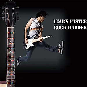 Guitar Fretboard Stickers, Kimlong Color Coded Note Decals Fingerboard Frets Map Sticker for Beginner Learner Practice Fit 6 Strings Acoustic Electric Guitars with 5 Guitar Picks & 1 Bridge Pin Puller