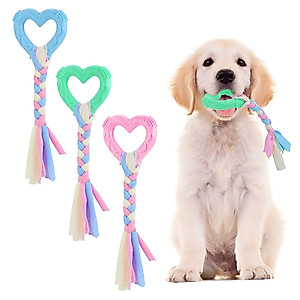 cobee Puppy Toys for Teething Small Dogs, 3 Pcs 360° Deep Clean Small Dog Heart Shaped Chew Ring with Cotton Ropes Interactive Pet Toys for Small Dogs, Oral Teeth Soothes Itching for 2-8 Months Dogs