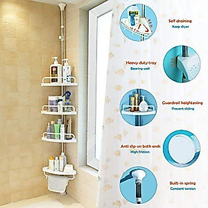 FVLFIL Constant Tension Shower Caddy, Commecial Grade Rustproof Pole + FRPP Tray