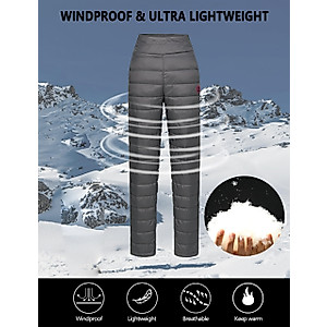 Little Donkey Andy Women's Down Pants Lightweight Insulated Puffy Sweat Pants High Waist Warm Puffer Quilted Trousers for Women Snow Winter Outdoor Camping Running Golf Jogging Hiking, Grey, X-Large
