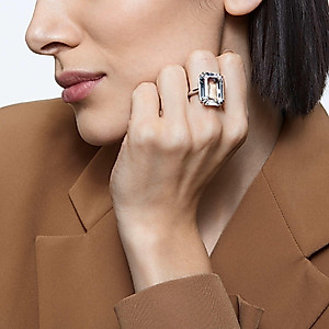 SWAROVSKI Mesmera Ring, Large Clear Crystal with a Rhodium Finish Setting, Size 8, Part of The Mesmera Collection