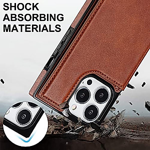 DEFBSC Compatible with iPhone 13 Pro Max Case, Crossbody Wallet Case, Adjustable Detachable Lanyard Neck Strap with Kickstand Leather Card Holder Protective Cover-Brown