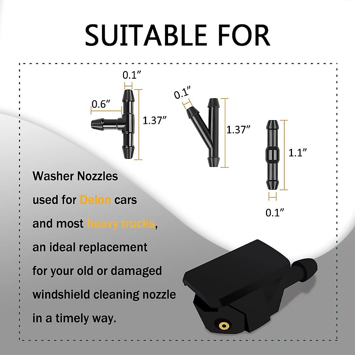 Windshield Washer Hose Kit, 2 Meter Washer Fluid Hose with 4 Pcs Hose Connectors and 2 Front Windshield Washer Nozzles, Washer Spray Jet Kit, Universal Windshield Washer Nozzles Kit