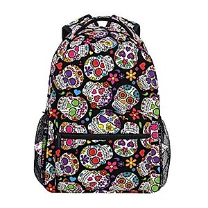 Aflyko Sugar Skulls School Bookbag Laptop Backpack Travel Hiking Daypack for teens 16 x 11.4 x 6.9 Inch