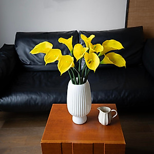 DUYONE Artificial Flowers Calla Lilly 25.6'' Large Latex Fake Bouquet Soft Real Touch Long Stem Plants 5 Pcs for Home,Living Room,Bedroom,Dining Table,Office,Weddings Party Garden Décor(Yellow)