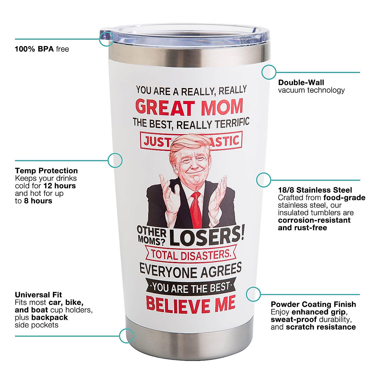 Mothers Day Gifts for Mom - Mom Cup, The Best Mom Gifts, Cool Birthday Gifts for Mom, Mom Valentine Gift, Good Christmas Presents for Mom, Unique Gifts for Your Mom Mug - 20oz Trump Mom Tumbler