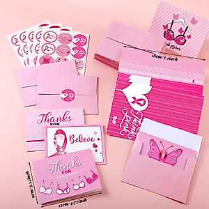Tenceur 60 Sets Breast Cancer Cards Pink Ribbon Thank You Cards Breast Cancer Thank You Cards with Envelopes and Stickers for Breast Cancer Fundraising and Awareness Events