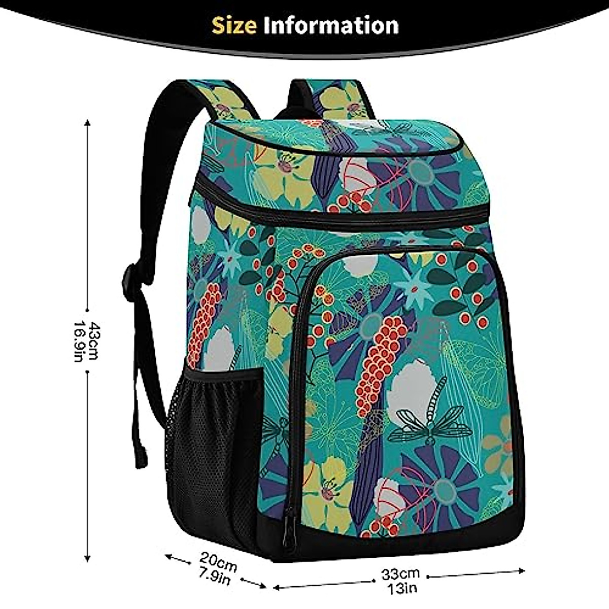 Kigai Flowers Leaves Cooler Backpack Soft Backpack Cooler Insulated Leak Proof & Waterproof Cooler Bag for Picnic Lunch Hiking Camping Beach, 36 Cans