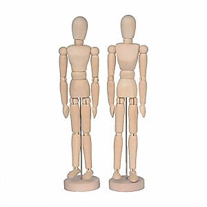 Alikeke 2 Pack 12 Inches Tall Wooden Mannequin Artist Manikin with Stand - Great for Drawing or Desktop Decor （Men and Women/Dad and Mom ）
