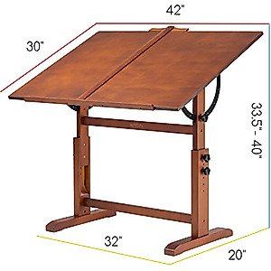 MEEDEN Extra Large Wood Drafting Table, Artist Drawing Table with Height Adjustable, Tilting Enlarge Tabletop & T-Square Ruler, Studio Painting Table & Art Craft Desk for Writing, Walnut Color