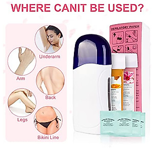 Wax Roller Kit for Hair Removal,Roller Waxing Kit,Roll On Wax Kit For Hair Removal Sensitive Skin,Roll On Wax Kit For Face,Arms, Legs And Larger Areas Of The Body Hair Removal,Roll on Wax Warmer Kit