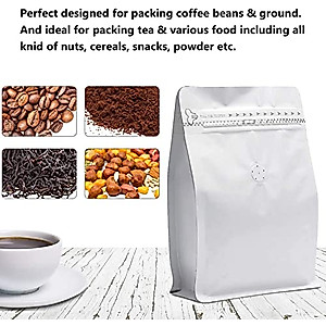 50 Count White Kraft Paper Coffee Bags, High Barrier Stand Up/Flat Bottom Zip Coffee Pouch with Air Release Valve and Reusable Pull Tab Side Zipper (50 Pieces, 12oz/0.75lb/340gm)
