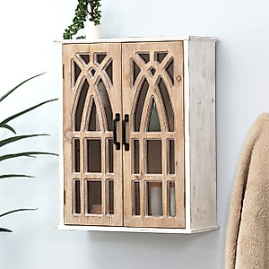 LuxenHome Farmhouse Wall Cabinet with 2 Door, 20" Floating Storage Cabinet with Shelves for Kitchen, Bathroom, Home Office,Utility Room Disdressed White Wood Wall-Mounted Storage for Small Spaces