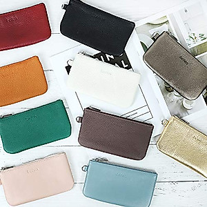 befen Leather Coin Pouch Purses Change Holder Wallet Card Slots with Wristlet Strap - Black