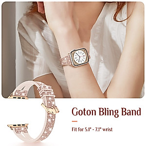 Goton Bling Silicone Band Compatible with Apple Watch 46mm 45mm 44mm 42mm 41mm 40mm 38mm Series 10 9 8 7 6 5 4 3 2 SE Women, Glitter Strap Accessories