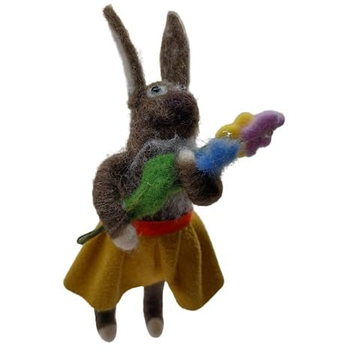 OnHoliday Wool Felt Bunny Rabbit in Skirt with Flowers Hanging Christmas Tree Ornament