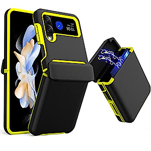 Galaxy Z Flip 4 Case Wallet with Hinge Protection [ Card Slot ] Samsung Galaxy Z Flip 4 5G Case with Card Holder Shockproof Protective TPU Silicone Phone Cover (Black-Green)