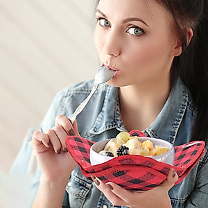 ULVEOL Set of 2 Black Red Microwave Bowl Cloth Hot Pads Pot - Microwave Safe Holder Multipurpose Heat Resistant Plate Holder Polyester Potholder - Protector for Heat Soup, Food, Meals