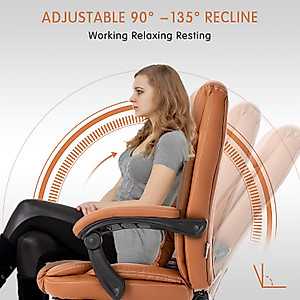 BOWTHY Executive Massage Office Chair with Heated,45°Reclining Ergonomic Chairs with Footrest,High Back Computer Desk Chairs with Wheels,Diamond-Stitched Cushion Brown Leather Office Chair