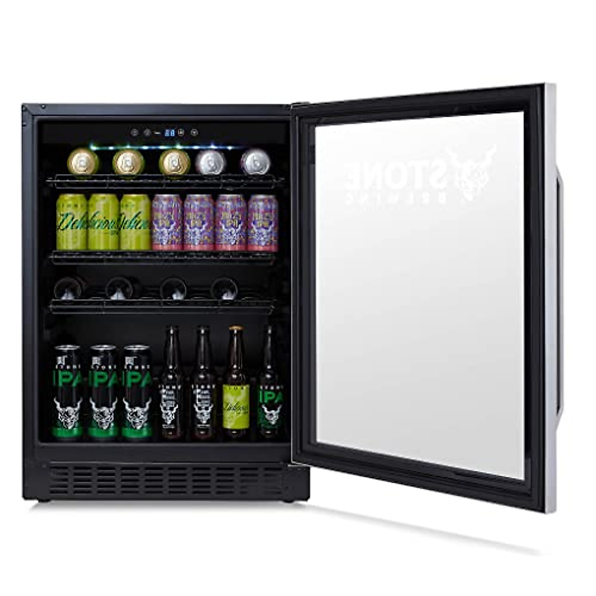 NewAir Stone Brewing 180 Can FlipShelf Beverage and Beer Refrigerator, 24” Built-In or Freestanding Wine Cooler with Reversible Shelves, Perfect for Bar, Gamer Room, or Office