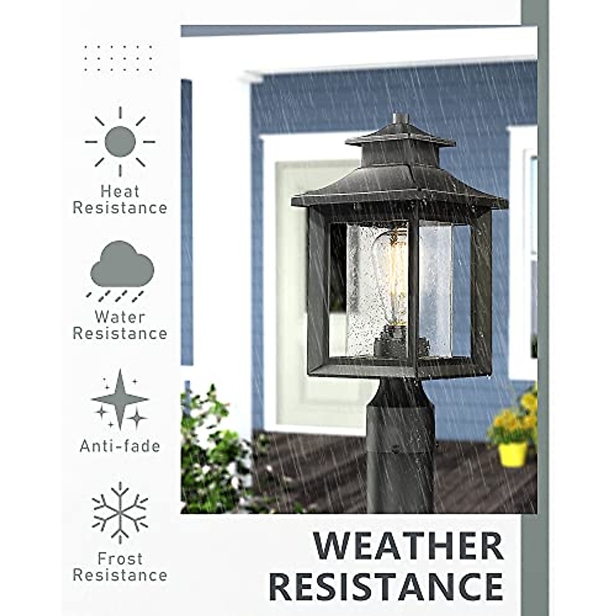 KAUEN 2 Pack Outdoor Post Light,Exterior Post Light Fixture,17.3" Height,3-Inch Pier Mount Base,Sand Black with Clear Seeded Glass,Outdoor Light for Patio, Porch, Yard, Garden