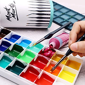 Mont Marte Signature Detail Brush Collection, 15 Piece, Taklon Bristles, Suitable for Acrylic, Oil, Watercolor and Gouache Paints, Includes Storage Bag