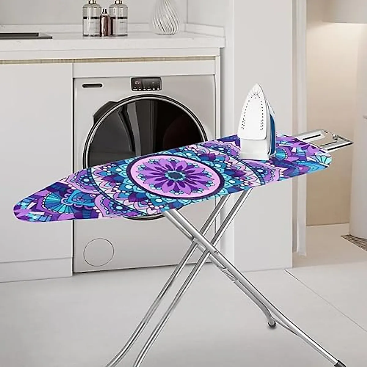 Yuuxorilu Mandala Ironing Board Cover Full Size Scorch Resistant Padding with Elastic Edge Iron Pad Covers Standard Boards, Hook and Loop Fastener Strap