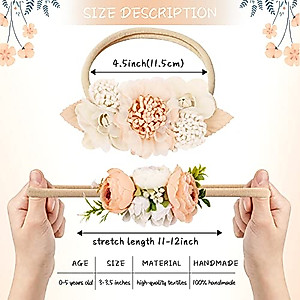 PABOBIT 6PCS Baby Girl Flower Nylon Headband-Elastic Hair Band Handmade Bow For Newborn Infant Toddler (Flowers-1, L)