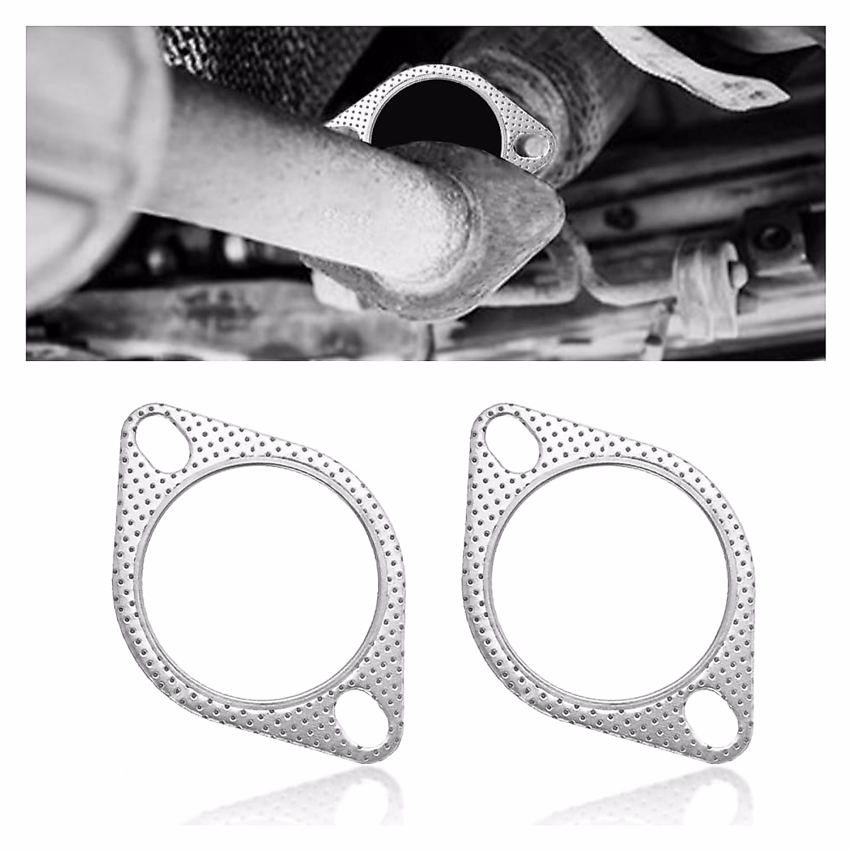2 PCS Car Exhaust Gasket,2.5" 2-Bolt Exhaust Flange Gasket Replacement OEM#120-06310-0002,Standard Exhaust Manifold Gasket Car Accessories Made of High Temp Gasket Material(2.5inch)