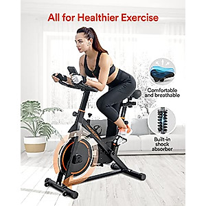 UREVO indoor Cycling Bike, Stationary Exercise Bike 350 lbs Weight Capacity，Ipad Mount, Comfortable Seat Cushion, Silent Belt Drive Cycle Bike for Home Workouts Gym