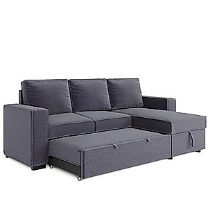 DOUBAO 91" Reversible Pull Out Sleeper Sectional Storage Sofa Bed,Corner Sofa-Bed with Storage Chaise Left/Right Handed Chaise