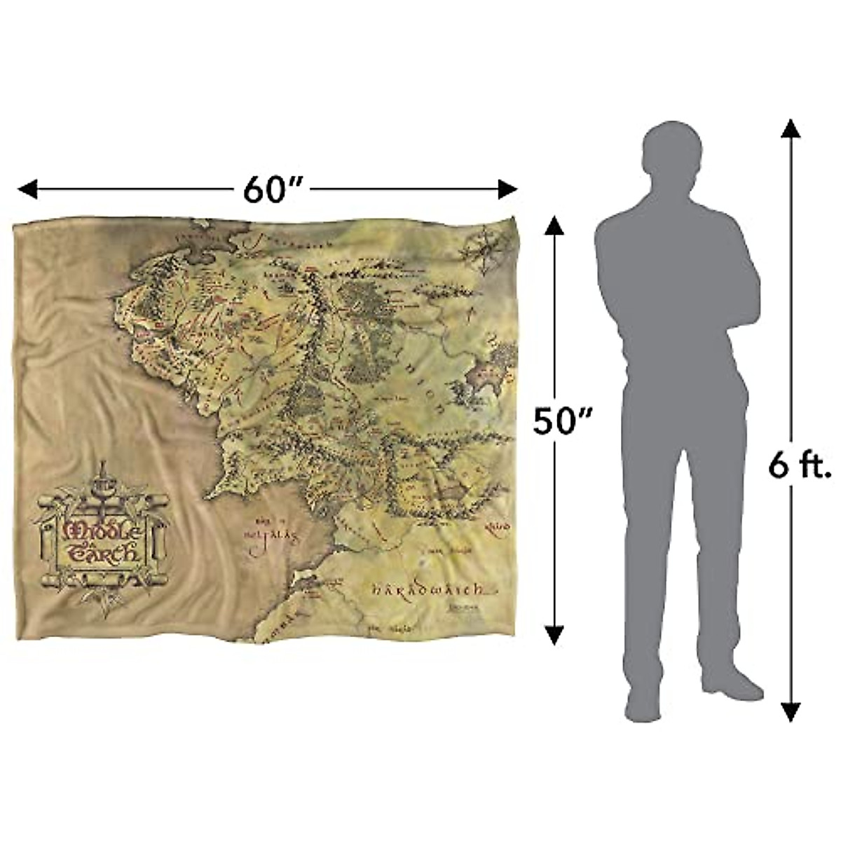 The Lord of The Rings Blanket, 50"x60" Map of Middle Earth Silky Touch Sherpa Back Super Soft Throw Blanket